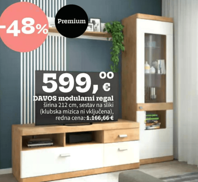 DAVOS modularni regal širina 212cm: Akcija (Prima) 29.12.